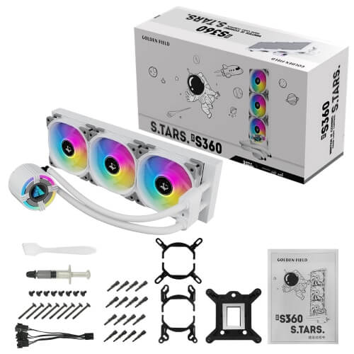 GOLDEN FIELD S360 AIO ARGB CPU WHITE LIQUID COOLER - Hightek Computers